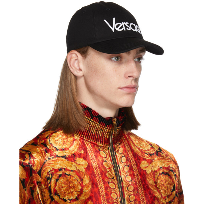Versace Black Embroidered Logo Cap Versace