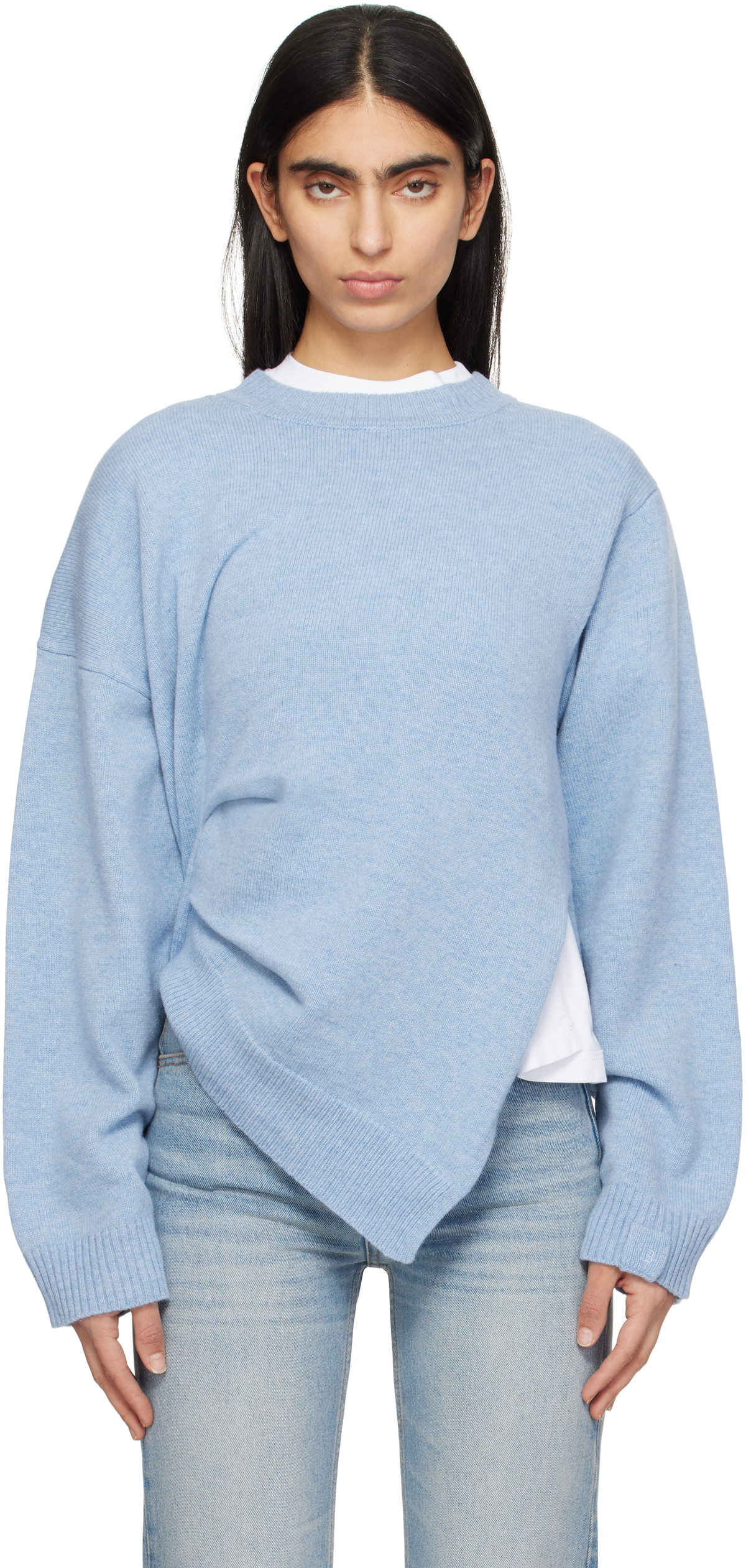 Victoria Beckham Blue Gathered Side Sweater Victoria Beckham