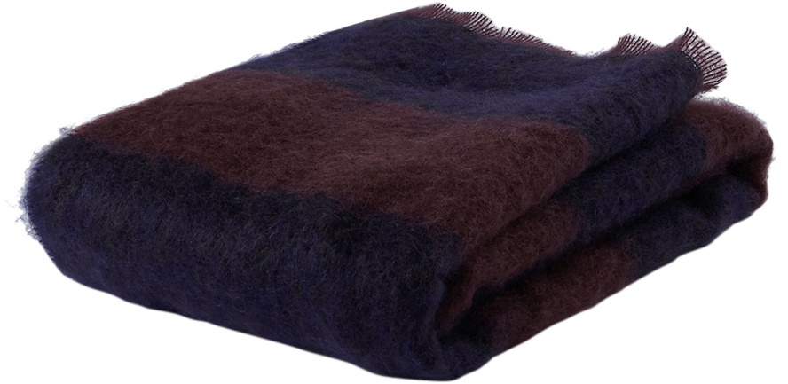 HAY Navy & Burgundy Striped Mohair Blanket HAY