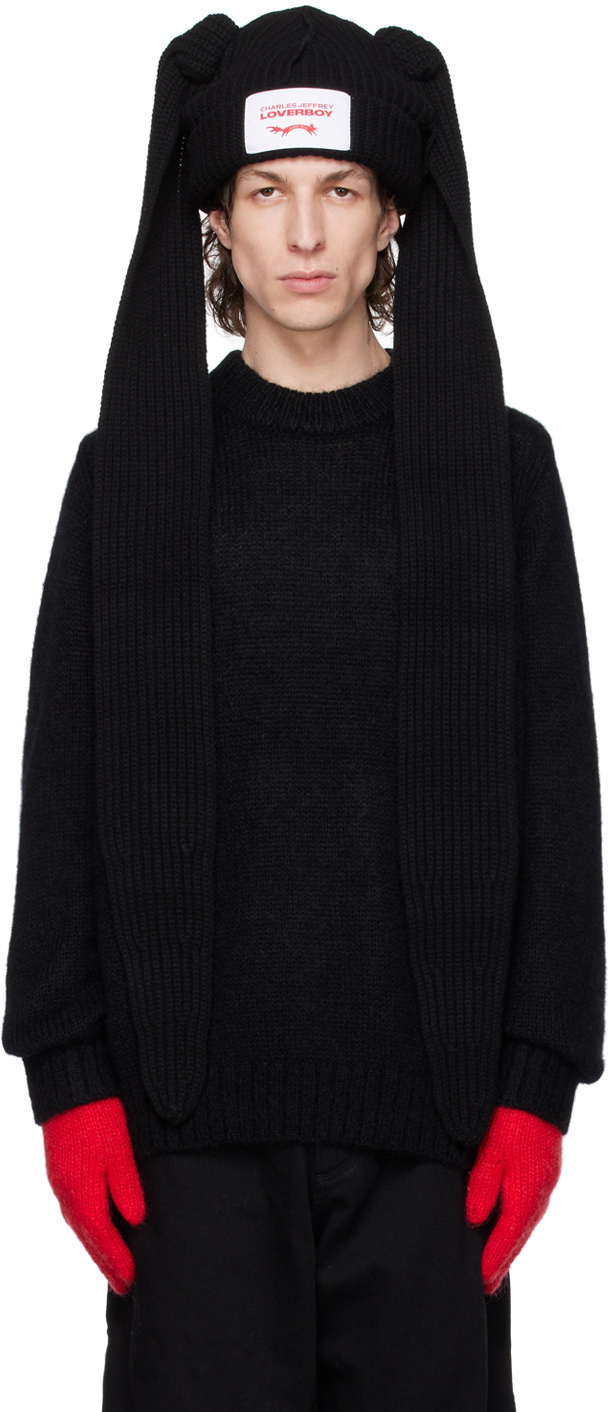 Charles Jeffrey Loverboy Black Extra Long Rabbit Ears Beanie Charles ...