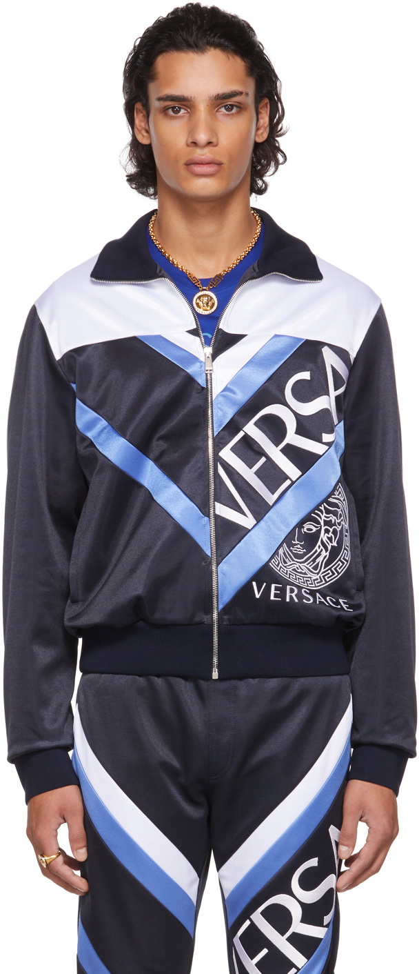 Versace Navy Jersey Logo Jacket Versace