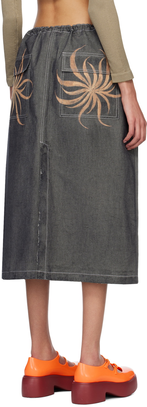 Anna Castellano SSENSE Exclusive Gray Chrysanthemum Denim Maxi Skirt