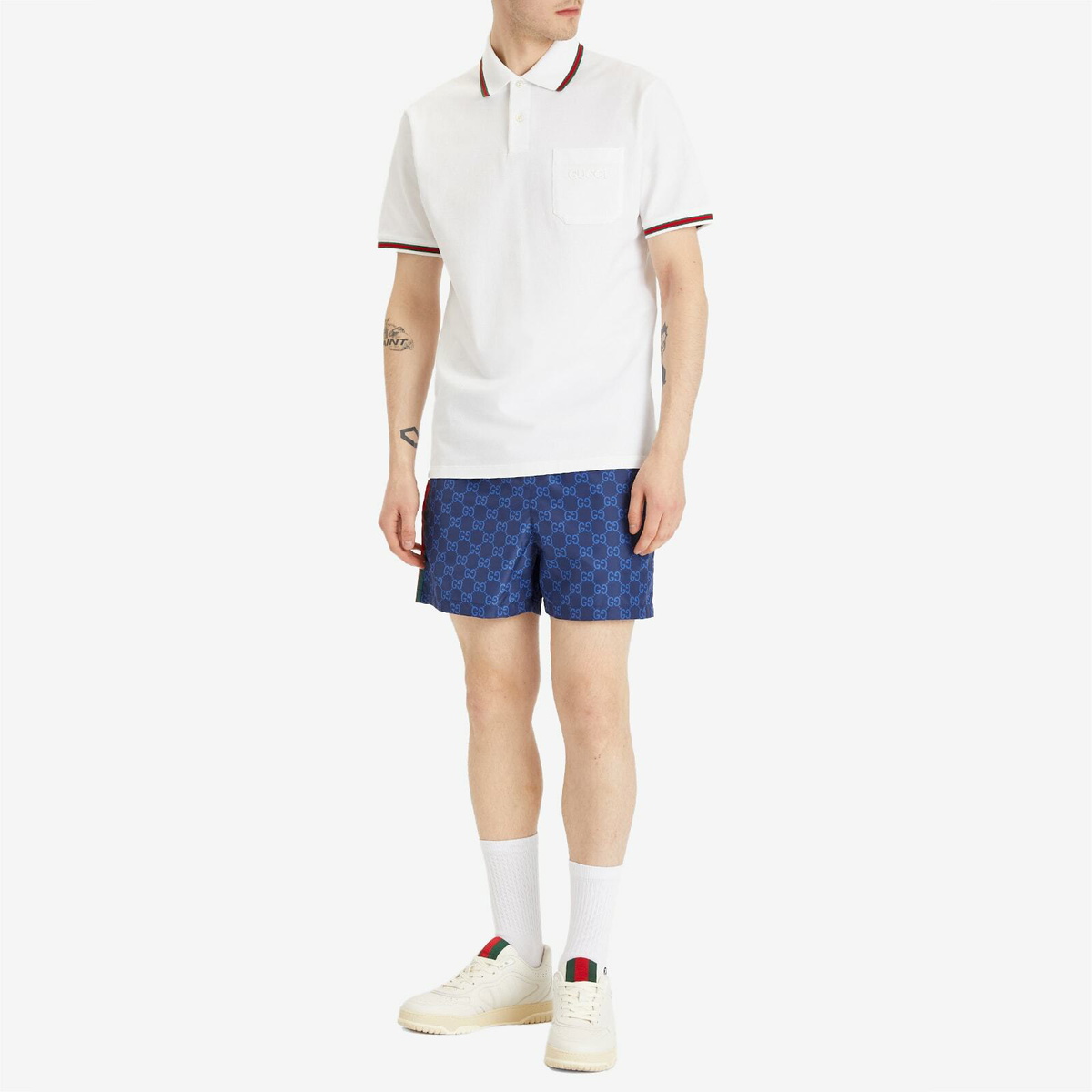 Gucci Men's Stretch Cotton Short Sleeve Polo Shirt in Milk/Mix Gucci