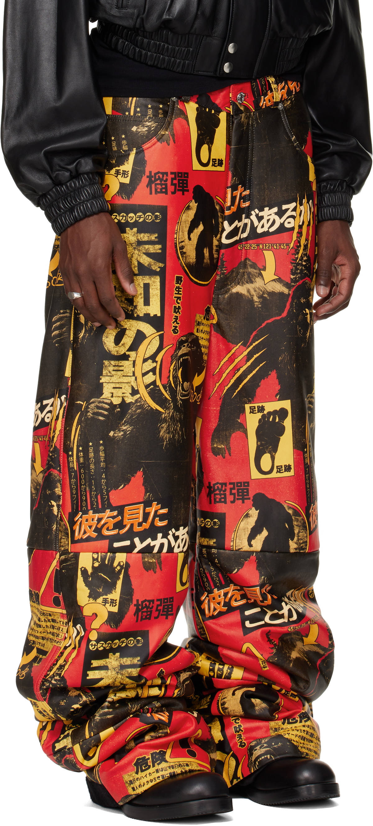 LU'U DAN SSENSE Exclusive Black & Red Stacked Leather Snow Pants LU'U DAN