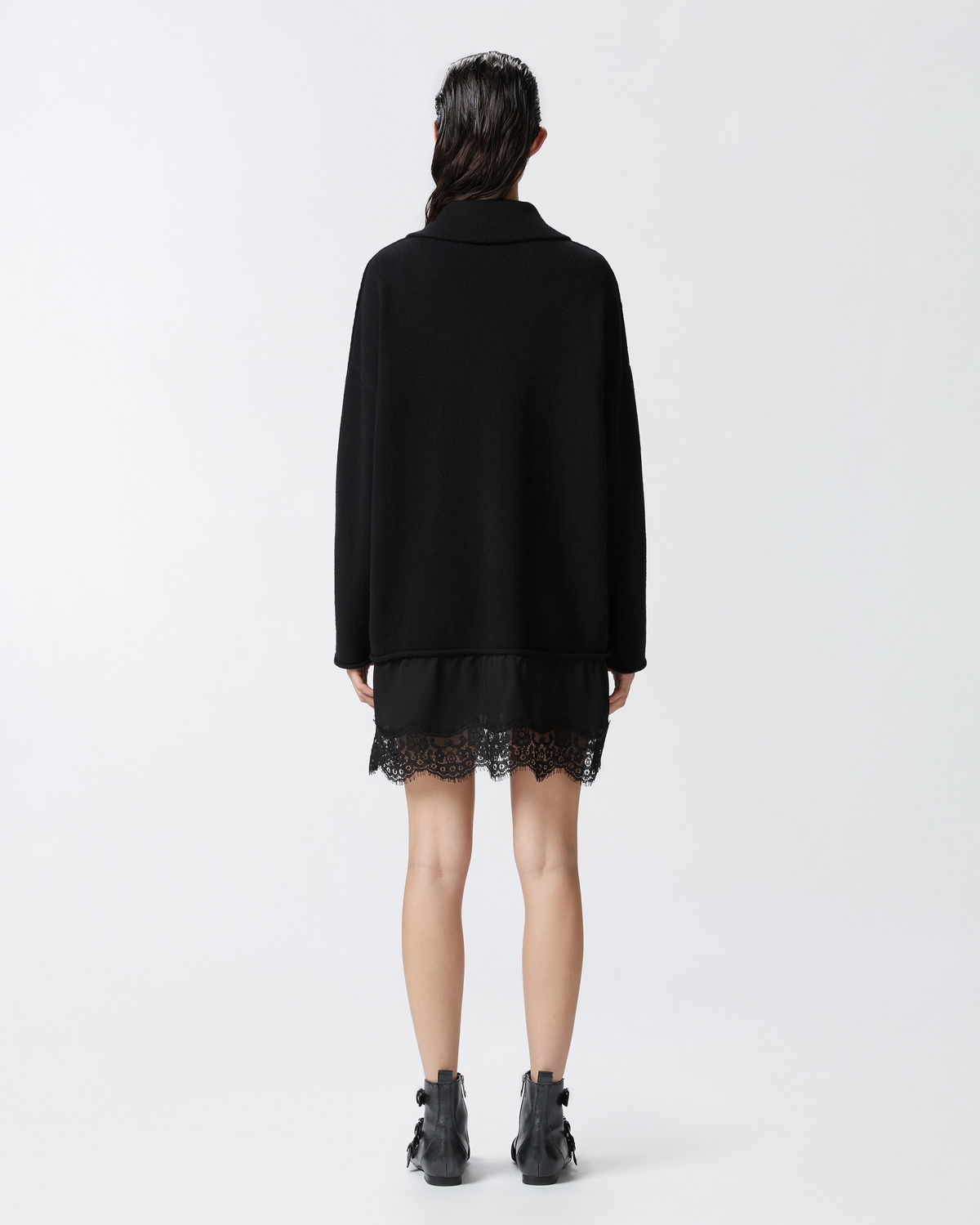 Pinko Knitted Dress With Satin And Lace Insert Limo Black Pinko