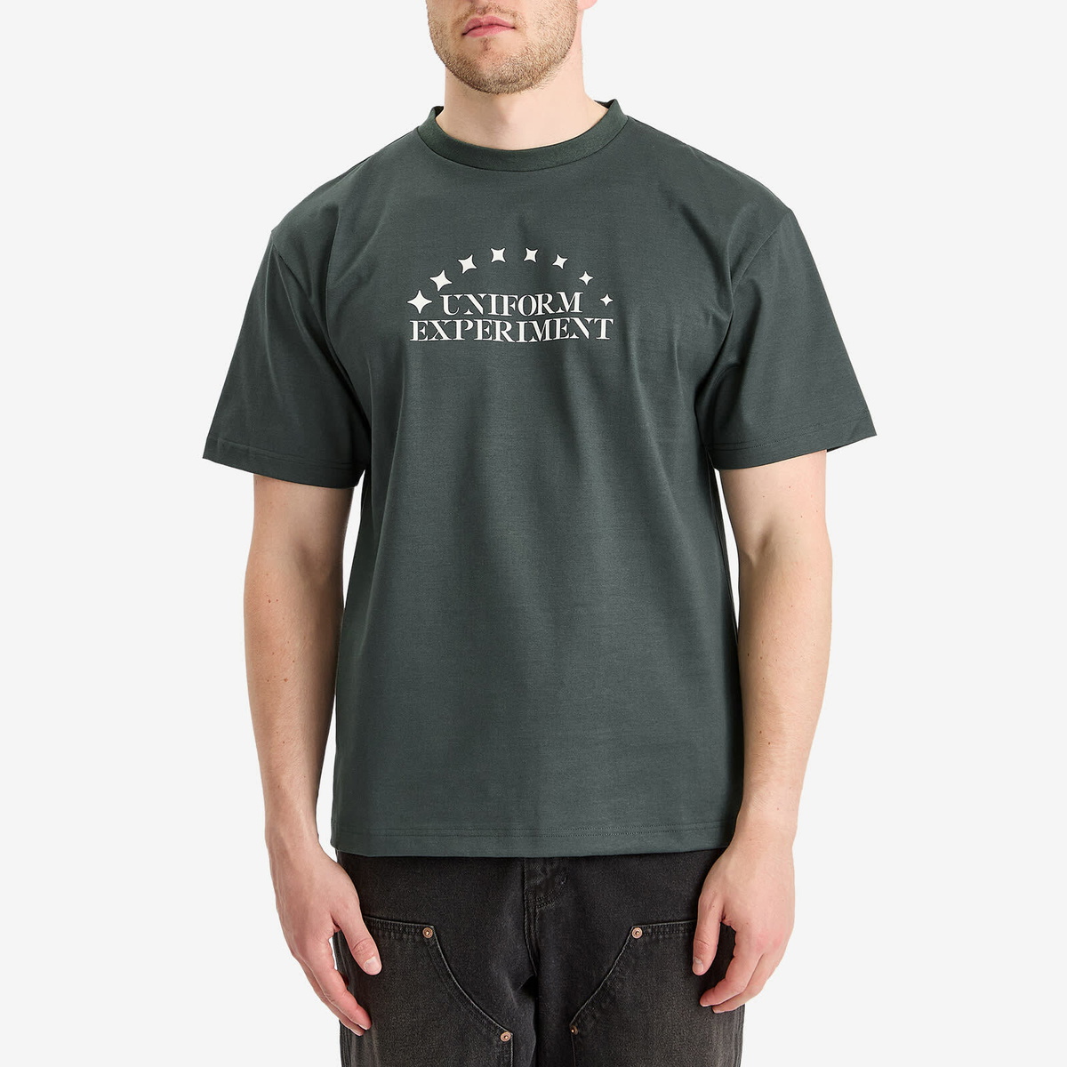 Uniform Experiment Men's Stencil Logo T-Shirt in Green Uniform Experiment