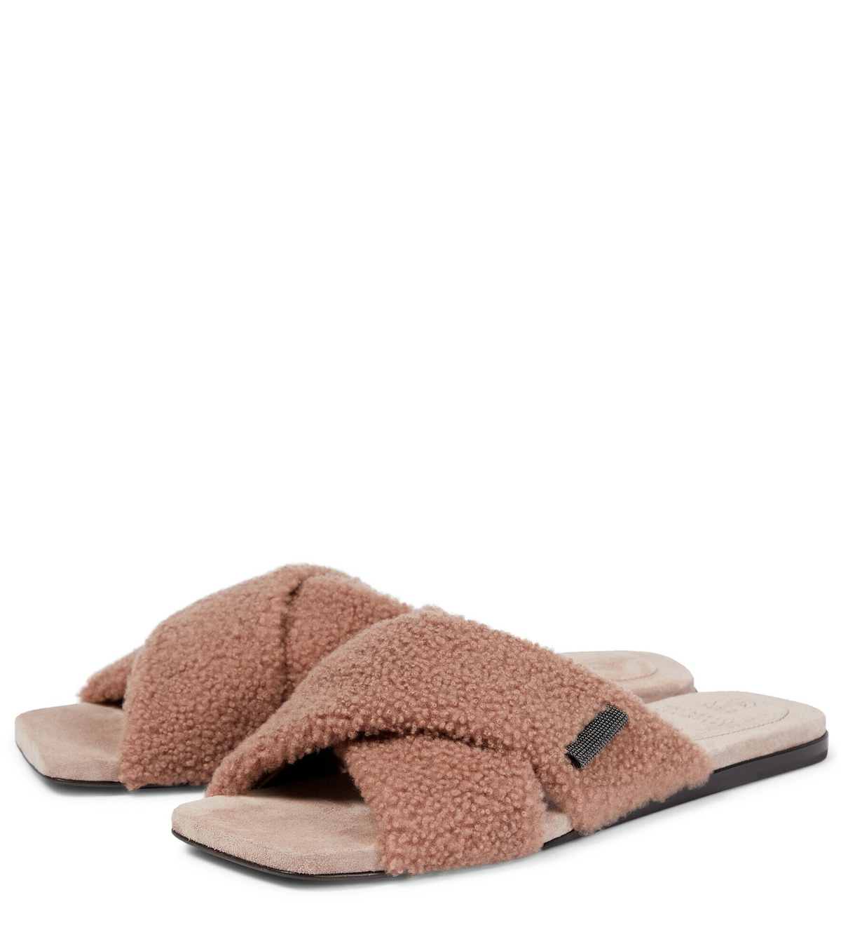 Brunello Cucinelli - Embellished shearling slides Brunello Cucinelli