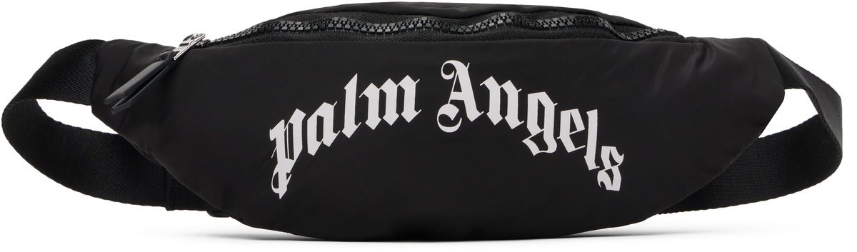 Palm Angels Kids Black Curved Logo Belt Bag Palm Angels