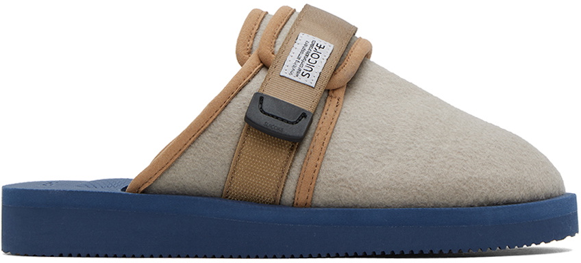 Suicoke Taupe & Navy ZAVO-VPO Slippers Suicoke