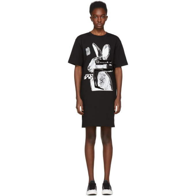 McQ Alexander McQueen Black Glitch Bunny Slouch T-Shirt Dress McQ ...