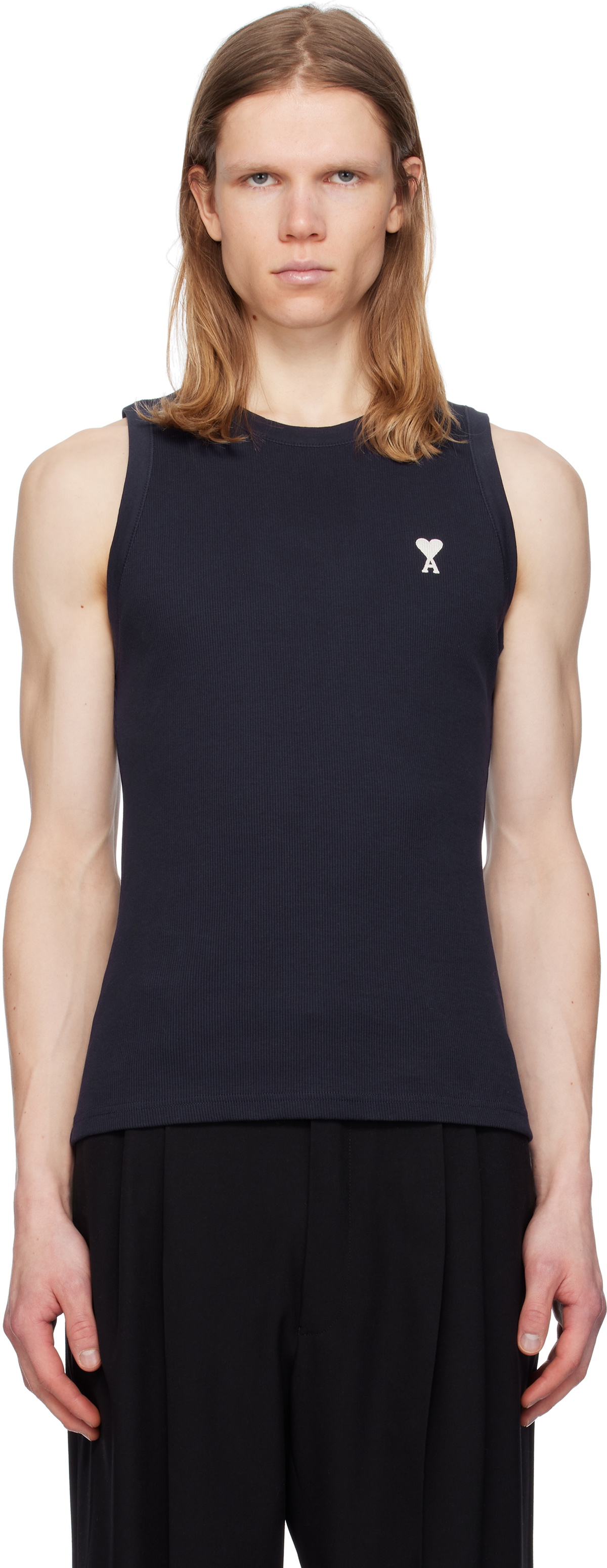 AMI Paris Navy Cotton Rib Ami de Coeur Tank Top AMI