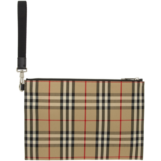 Burberry Beige Flat Check Pouch Burberry