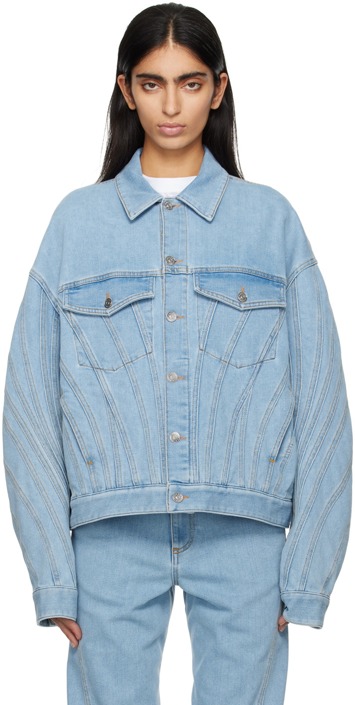 Mugler Blue Spiral Denim Jacket Mugler