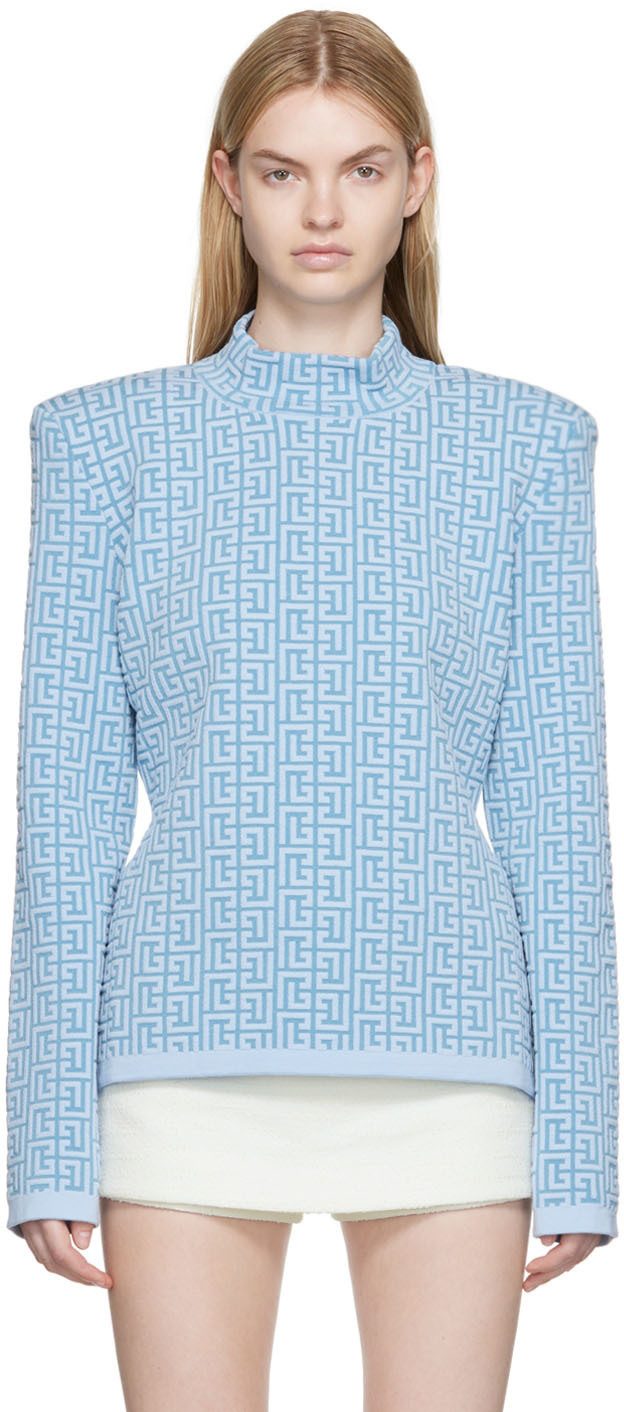 Balmain Blue Monogram Turtleneck Balmain