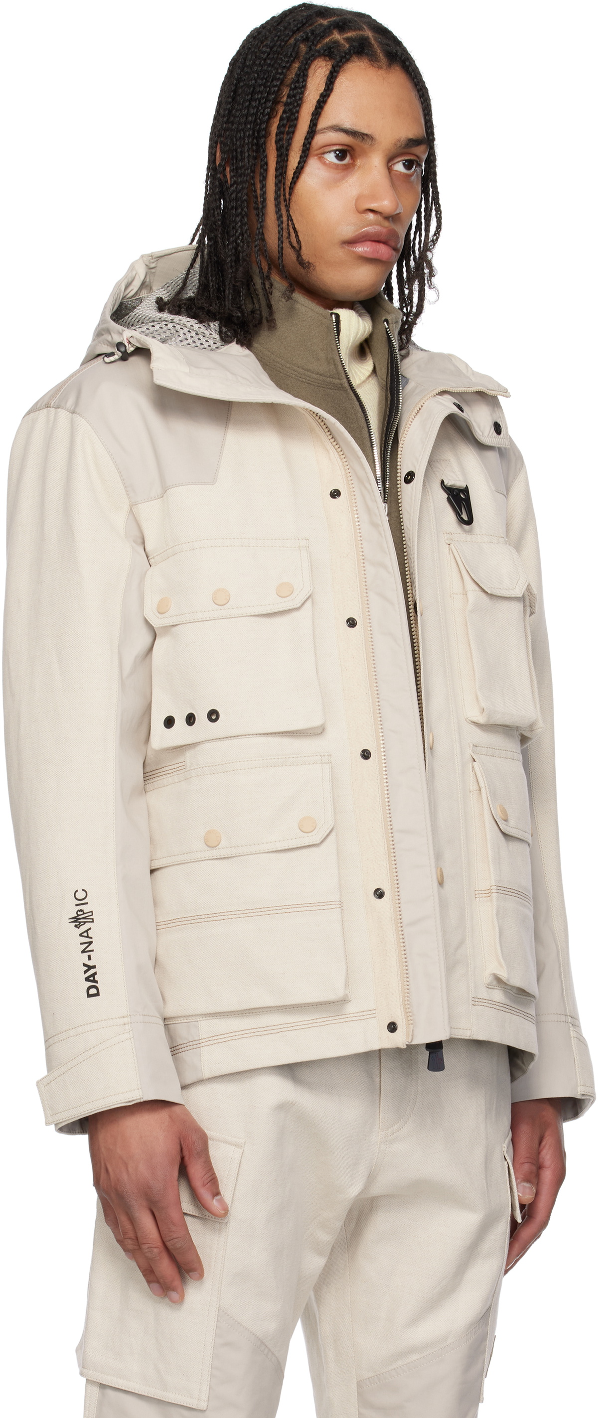 Moncler Grenoble Beige Spur Hooded Linen & Cotton Field Jacket Moncler ...