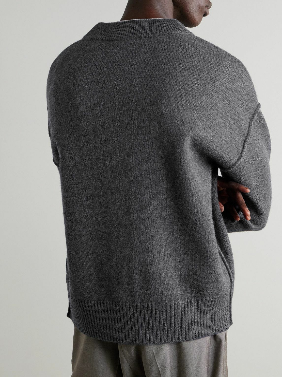 AMI PARIS - Logo-Intarsia Virgin Wool Cardigan - Gray AMI