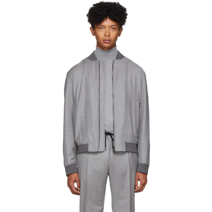 Boss Grey Wool Bomber Jacket BOSS