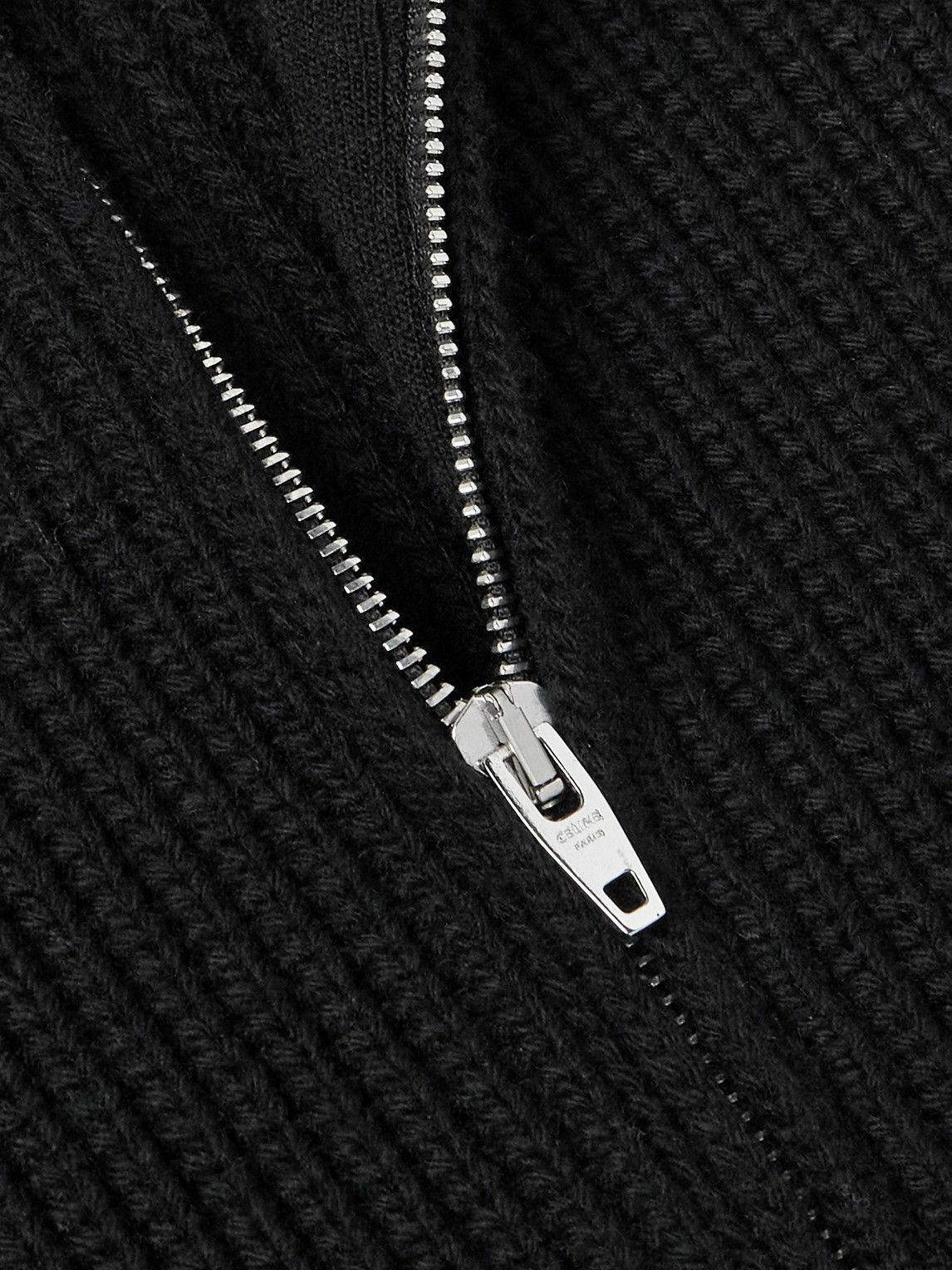 CELINE - Logo-Embroidered Ribbed Wool Zip-Up Cardigan - Black Celine