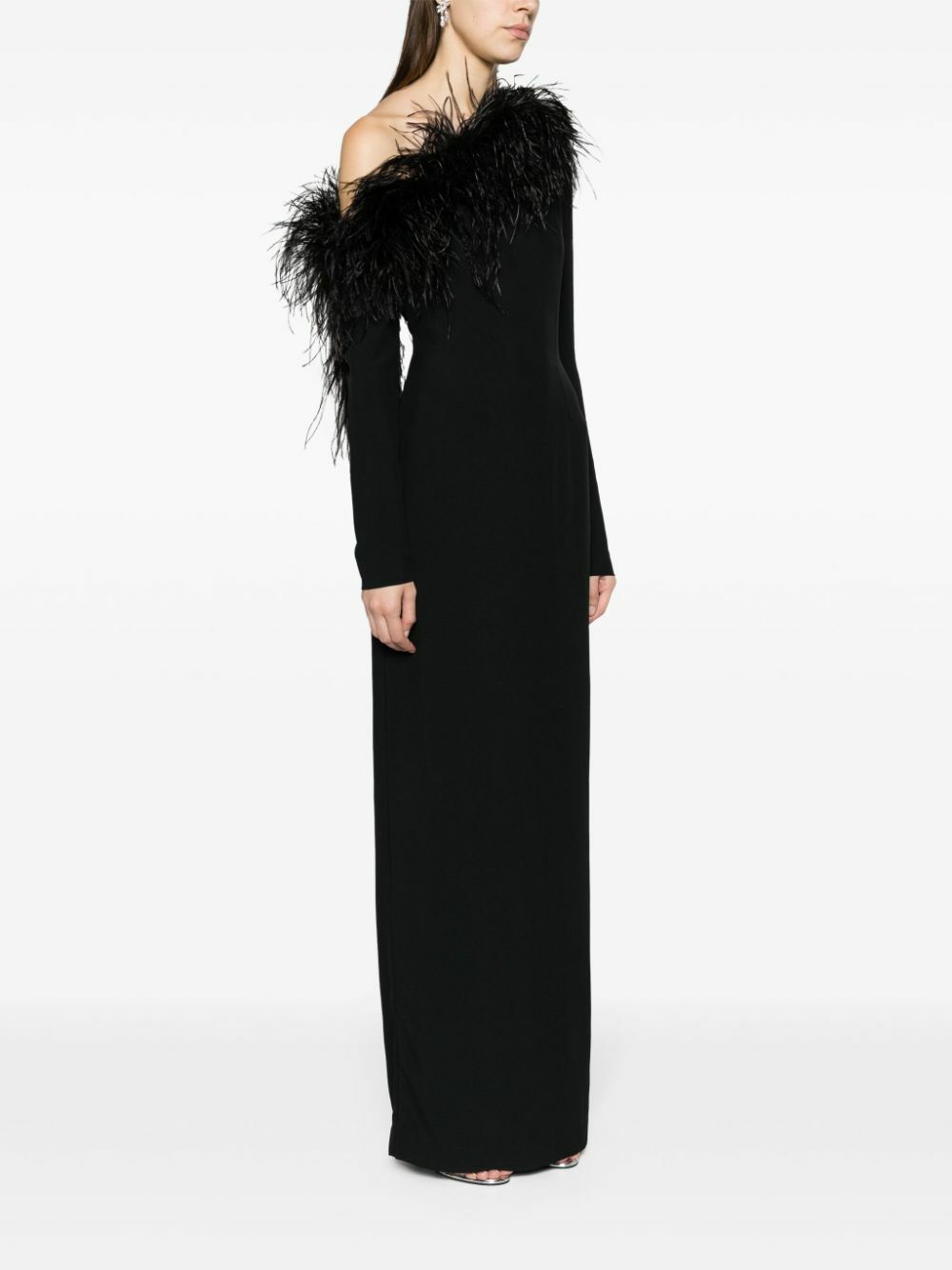 Taller Marmo Black Garbo Feather-Trim Gown Taller Marmo