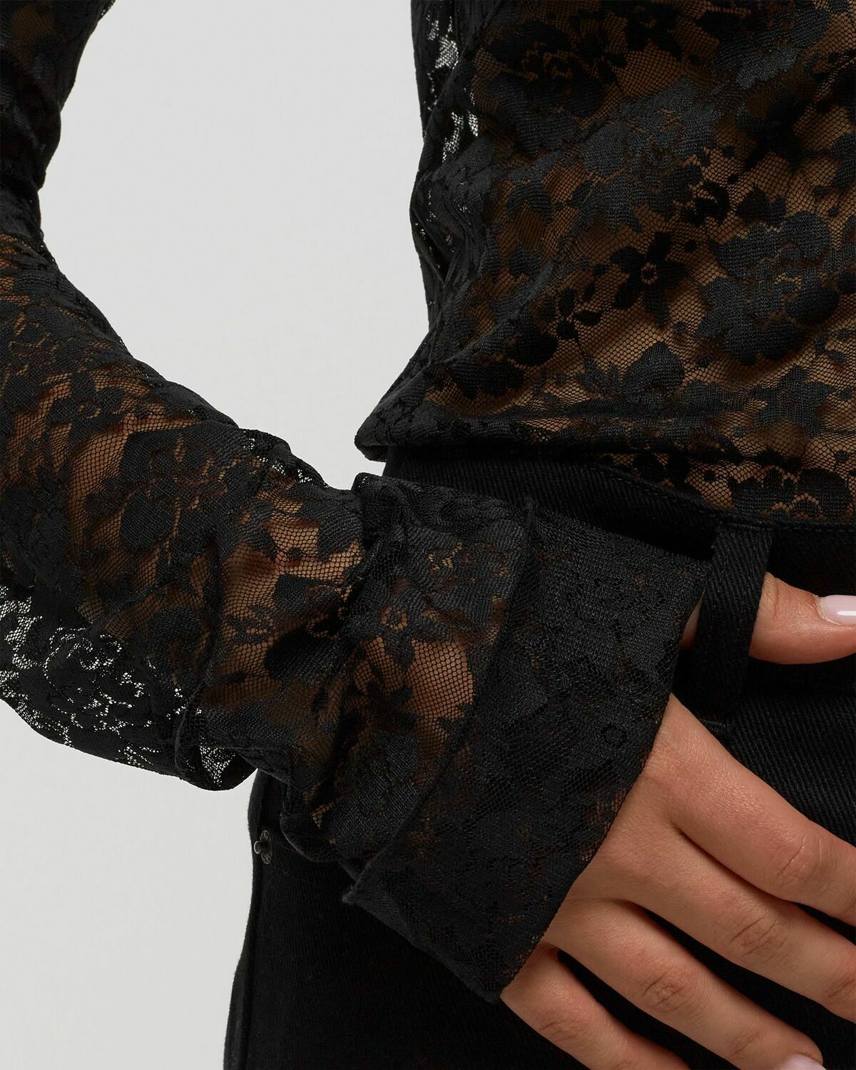 Rotate Birger Christensen Lace Off Shoulder Top Black Longsleeves ...