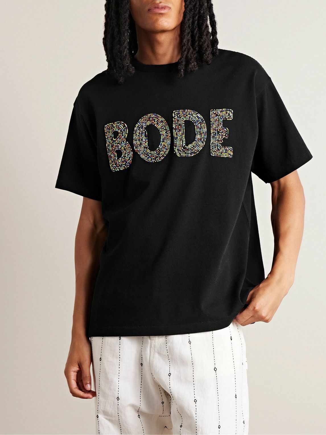 BODE - Logo-Embellished Cotton-Jersey T-Shirt - Black Bode