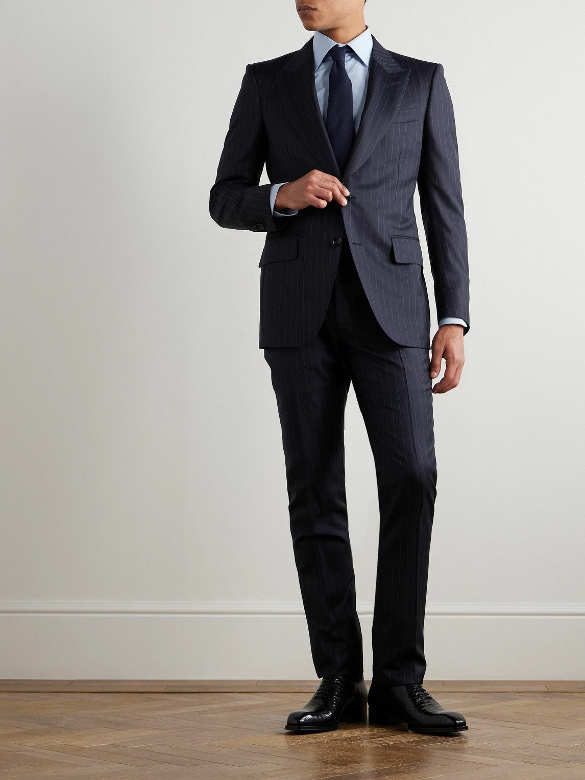 TOM FORD - Dyllan Slim-Fit Pinstriped Wool-Twill Suit Jacket - Blue TOM ...
