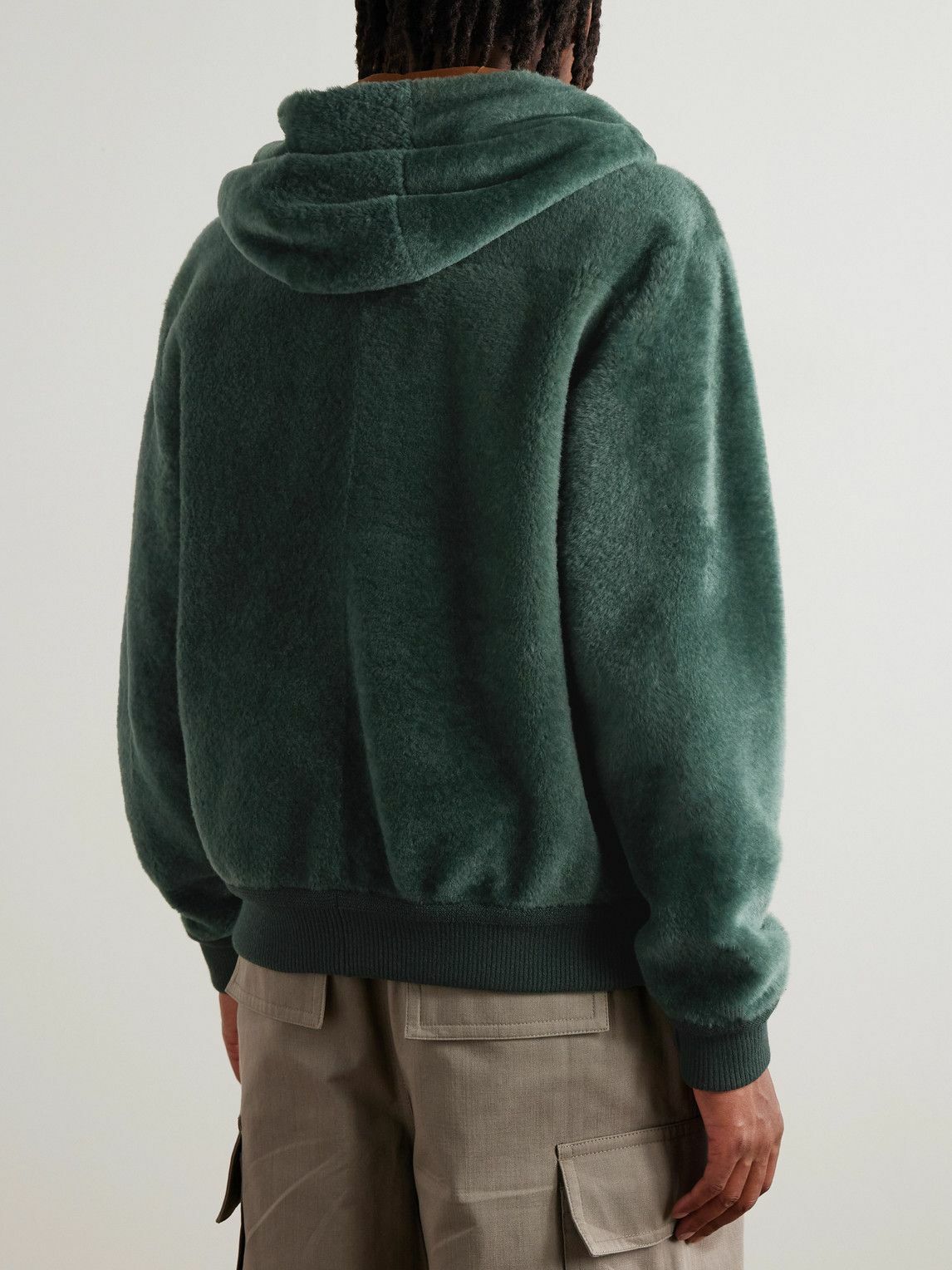 LOEWE - Logo-Appliquéd Shearling Hooded Bomber Jacket - Green Loewe
