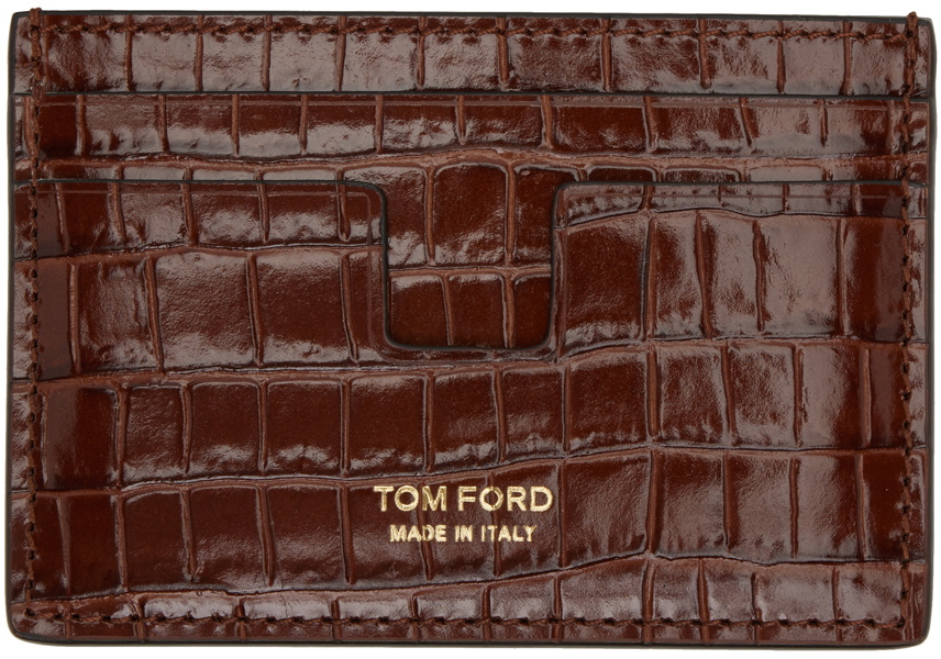 TOM FORD Brown Croc Classic Card Holder TOM FORD