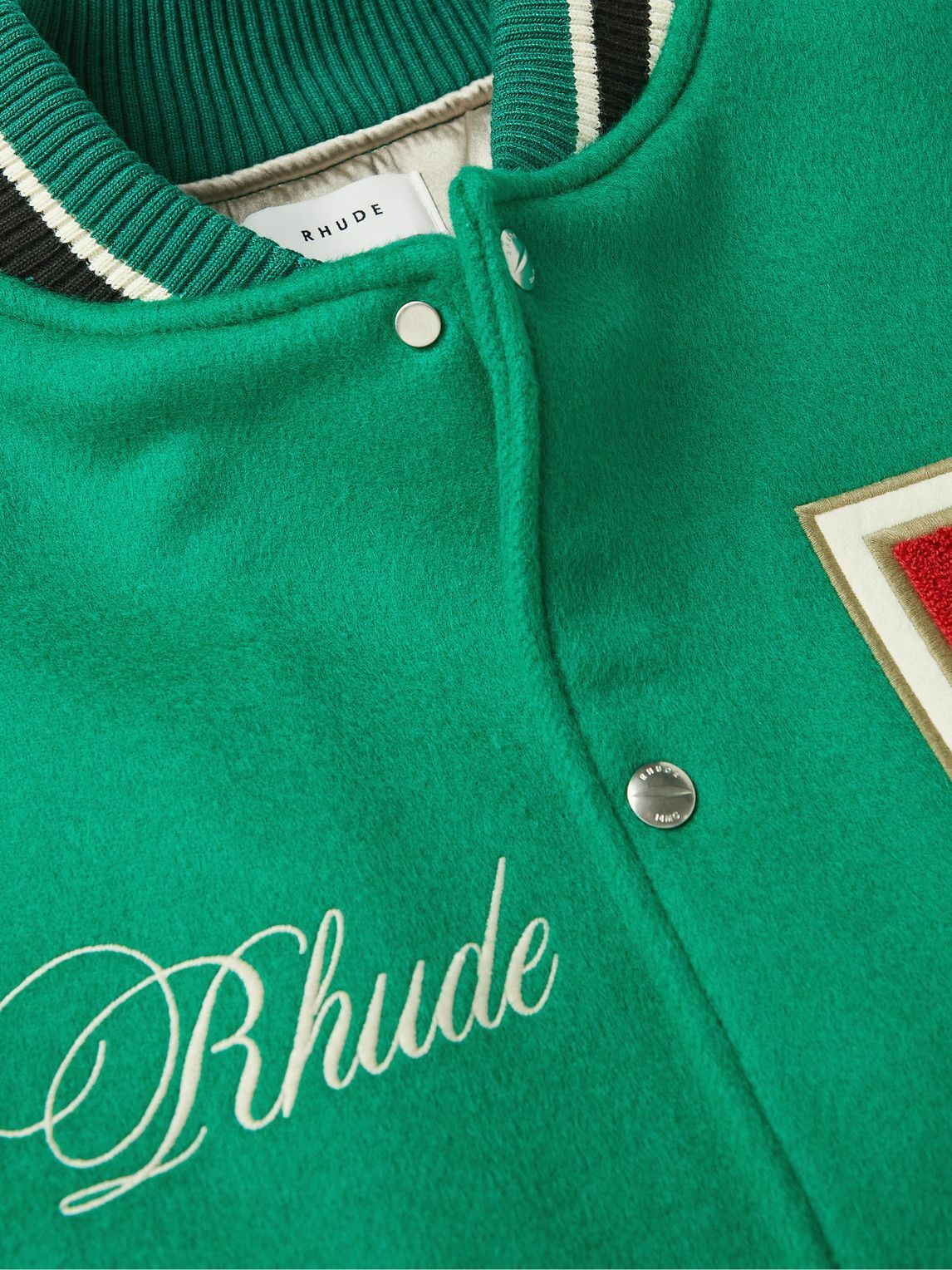 Rhude - Leather-Trimmed Embroidered Wool-Blend Felt Varsity Jacket ...