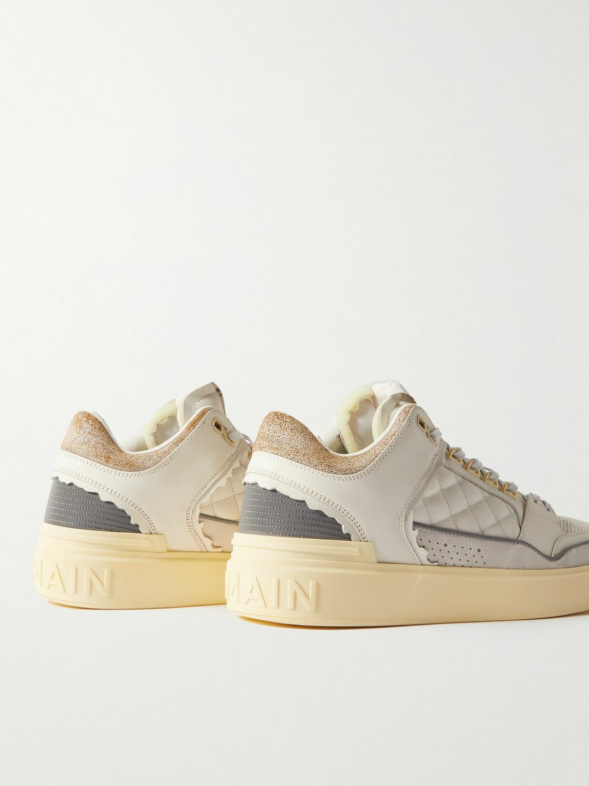 Balmain - B-Court Panelled Distressed Leather and Suede Sneakers ...