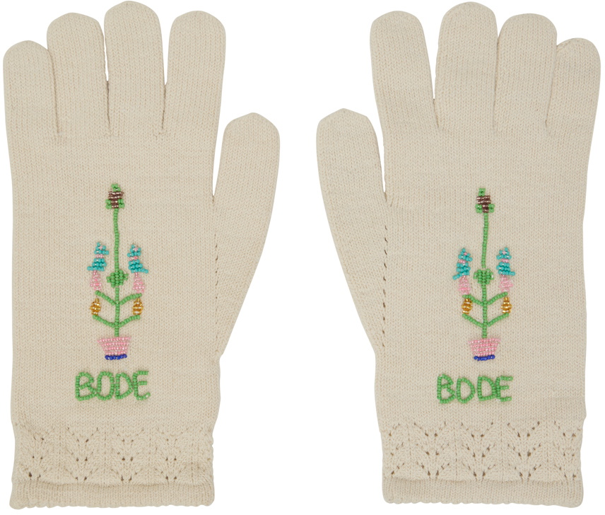 Bode Off-White Beaded Gloves Bode