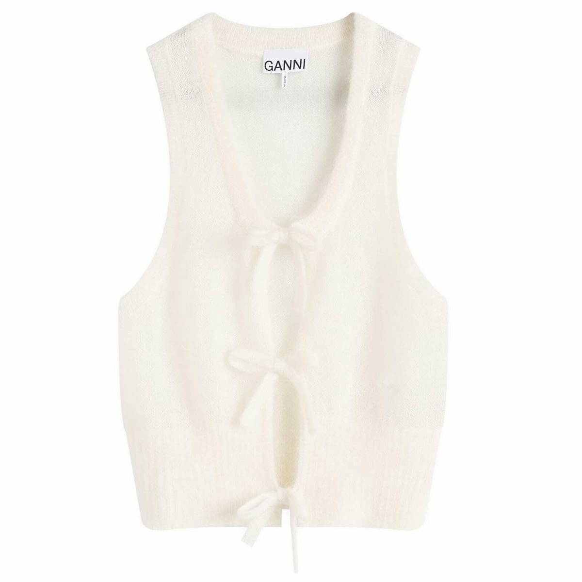 GANNI Women's Light Mohair Tie String Vest in Egret GANNI