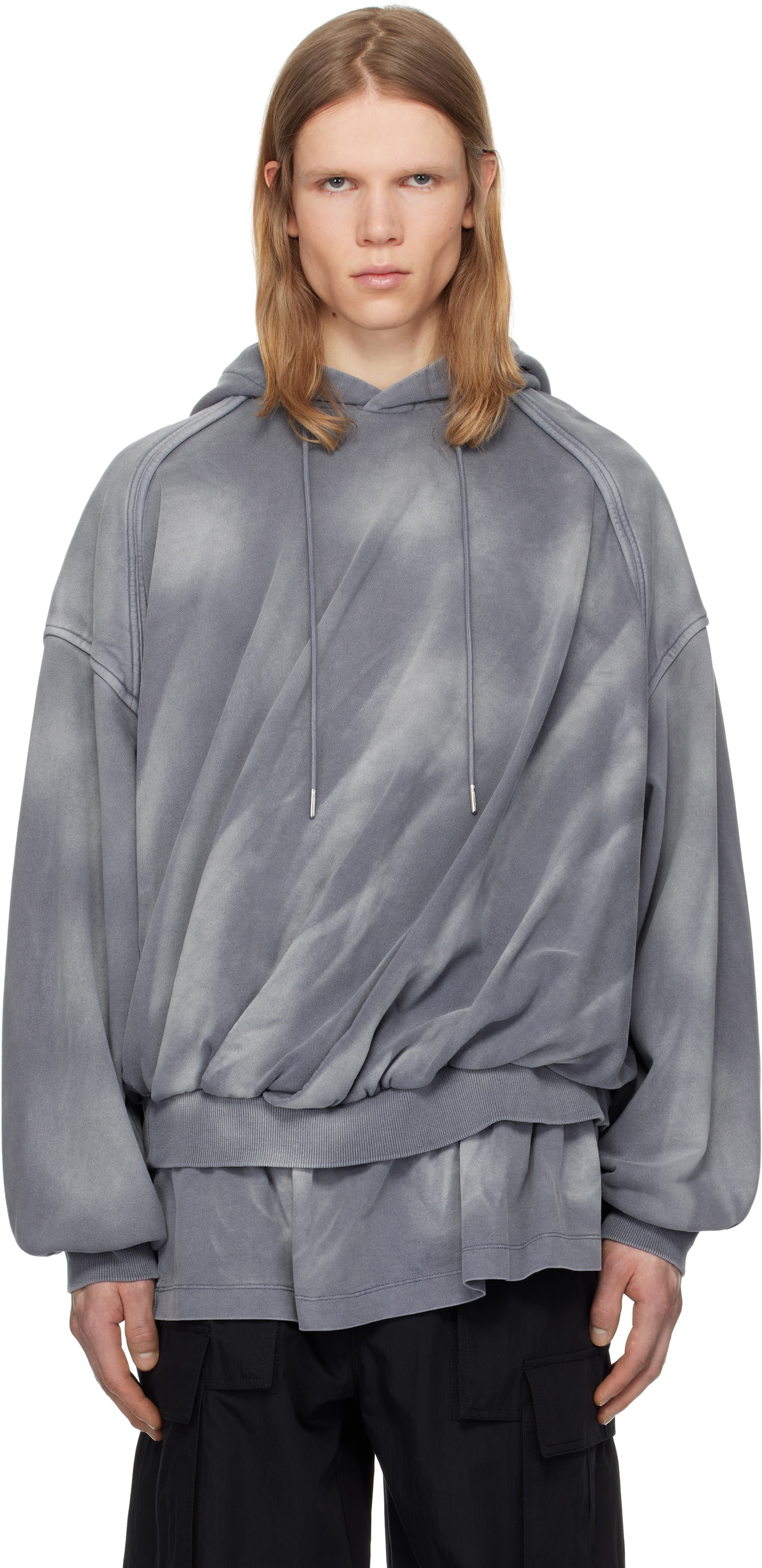 Juun.J Gray Embroidered Logo Hoodie Juun.J Juun.J Gray Embroidered Logo Hoodie Juun.J