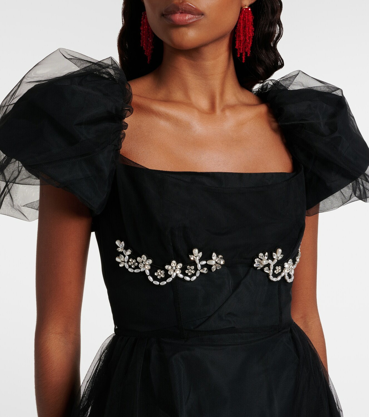 Simone Rocha Embroidered tulle midi dress Simone Rocha