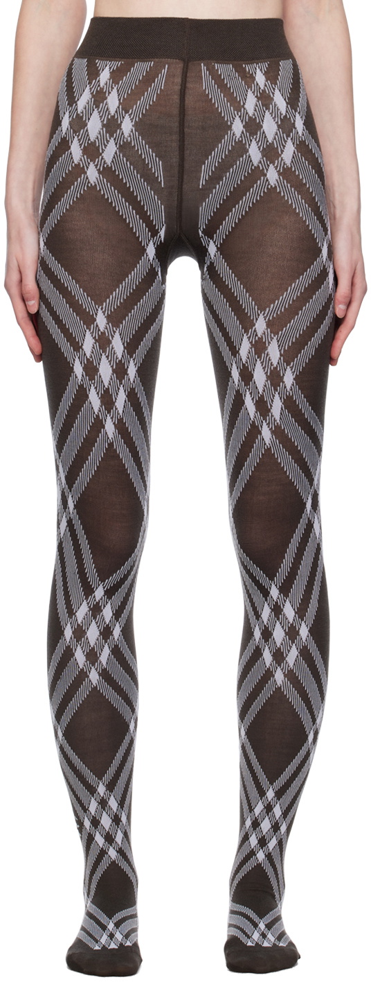 Burberry Brown & White Check Tights Burberry