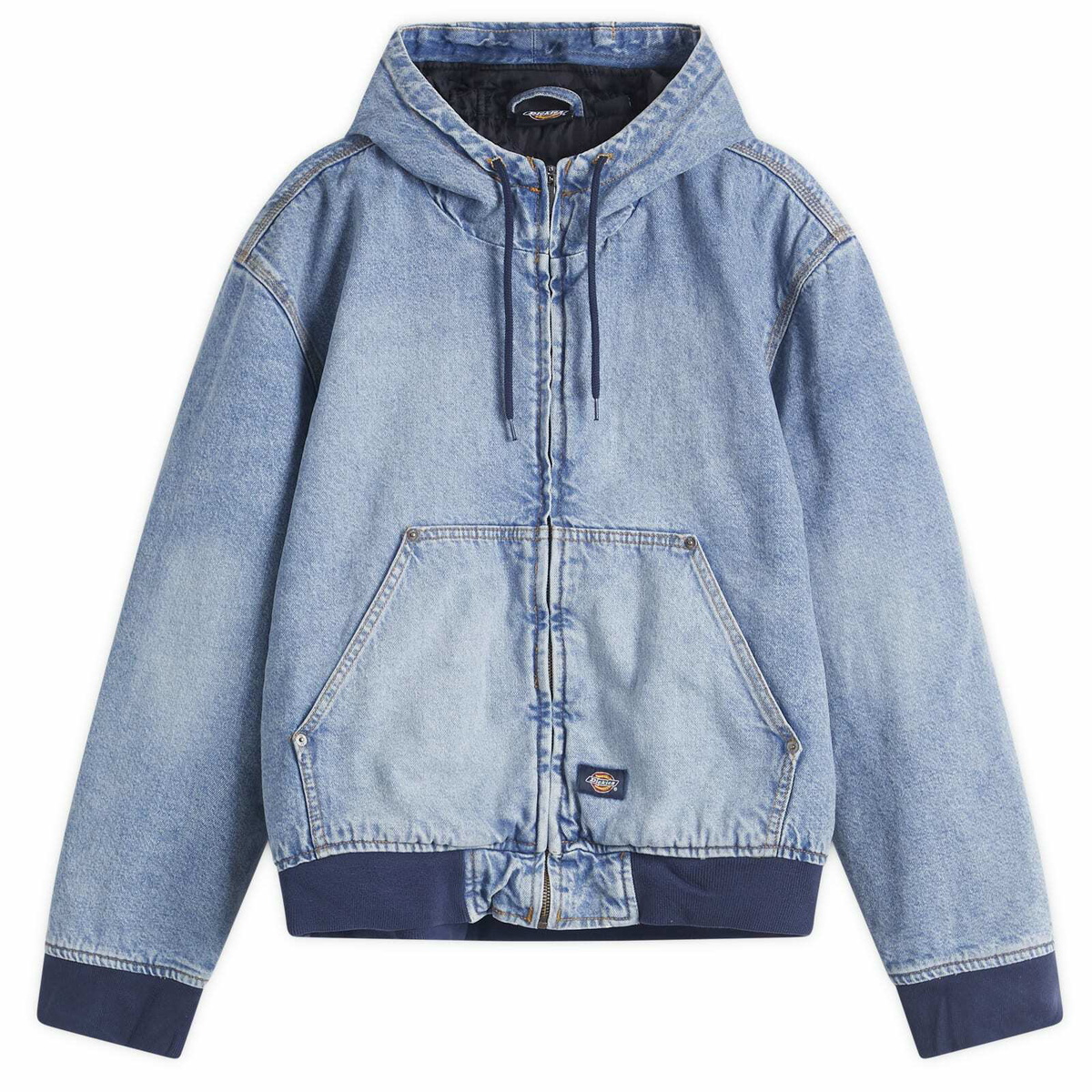 Dickies Men's Hooded Denim Jacket in Rinsed Blue W/Fade Dickies Construct