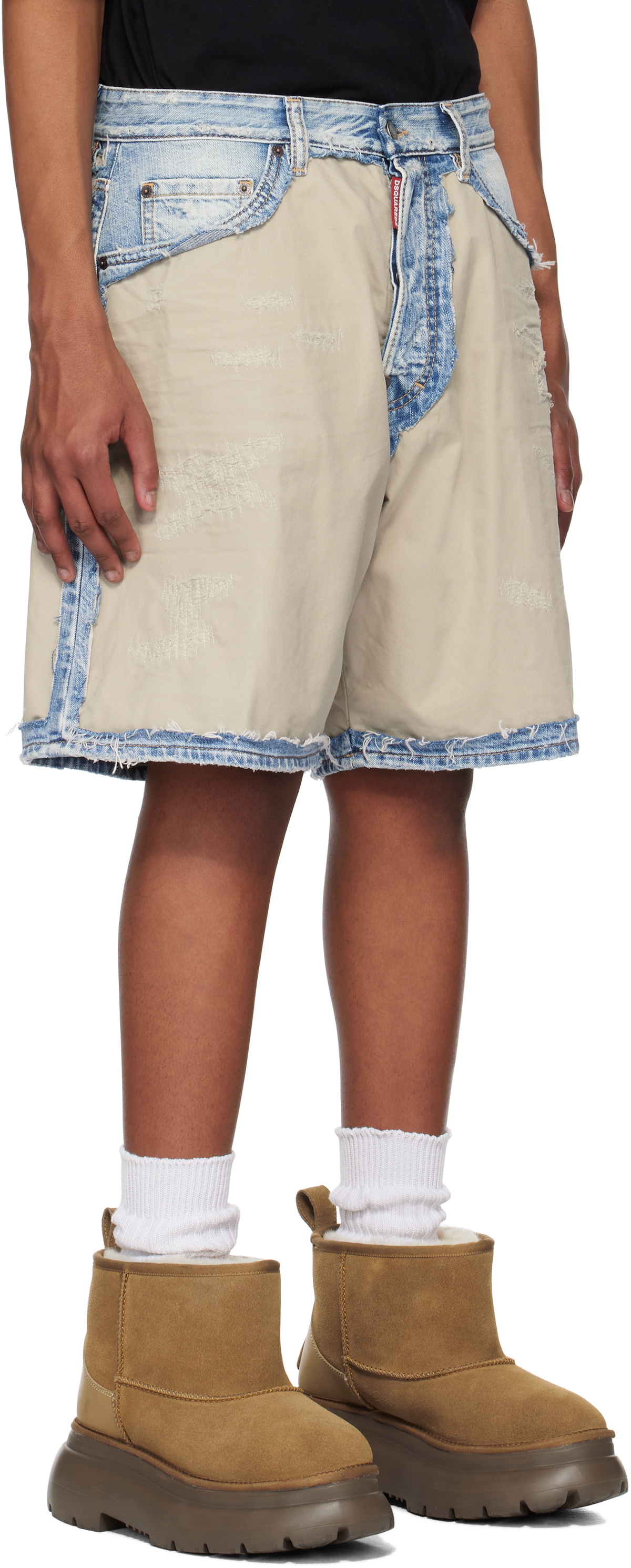 Dsquared2 Beige & Blue Super Ripped Mixed Boxer Denim Shorts Dsquared2