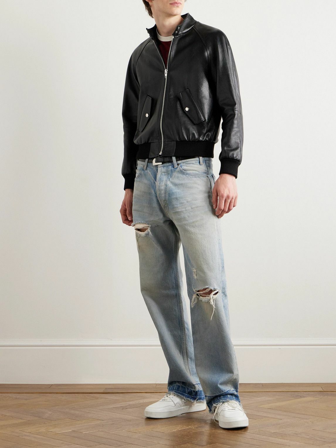CELINE - Slim-Fit Leather Blouson Jacket - Black Celine
