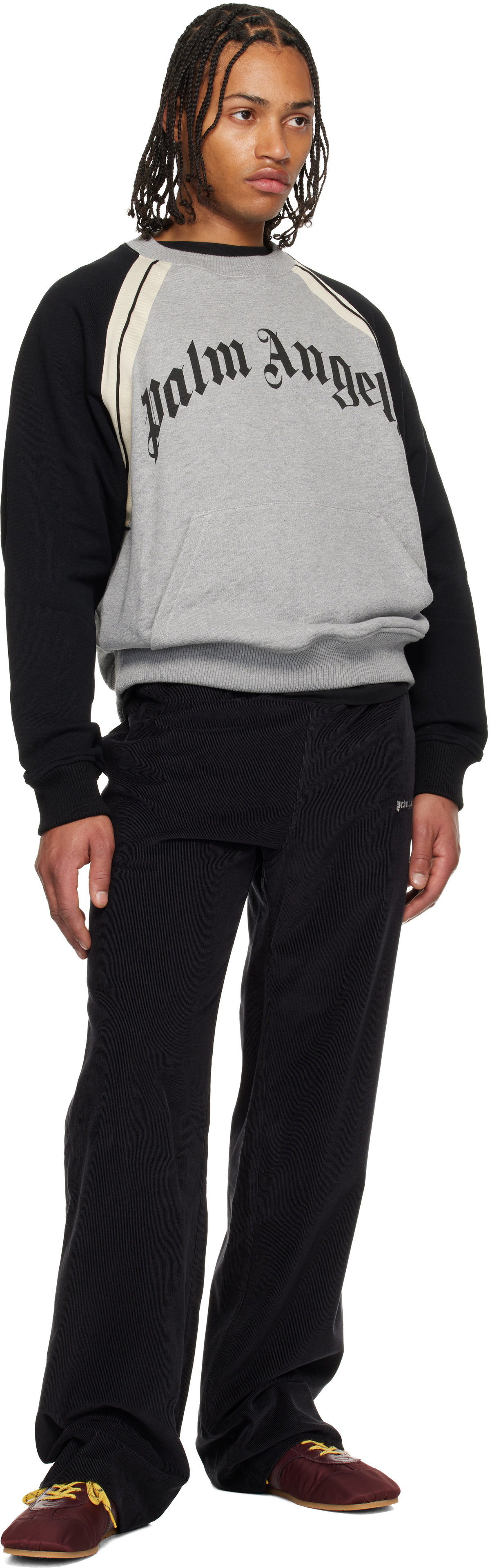 Palm Angels Gray Curved Logo Track Crew Sweatshirt Palm Angels
