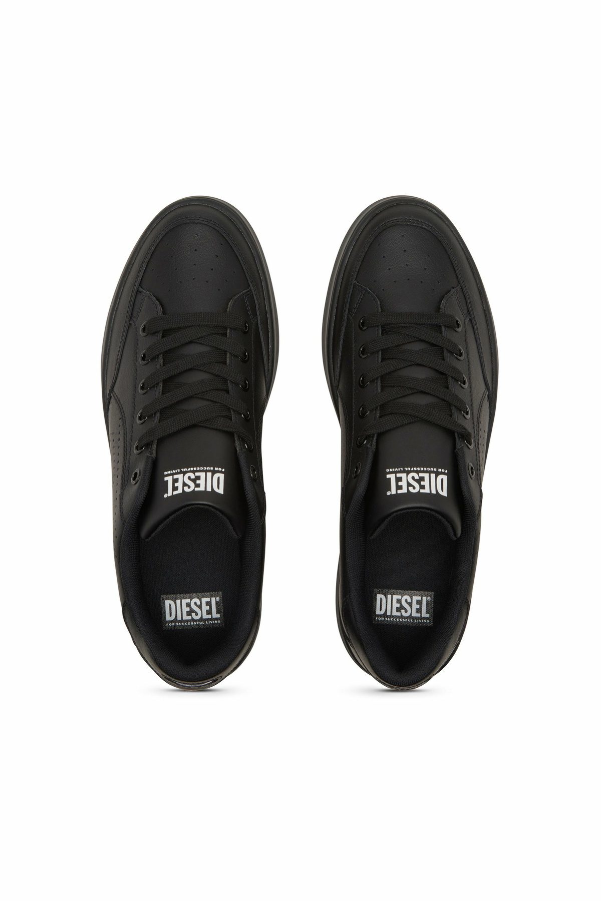 Diesel Leather sneakers with perforated logo - Sneakers Mens in Black ...