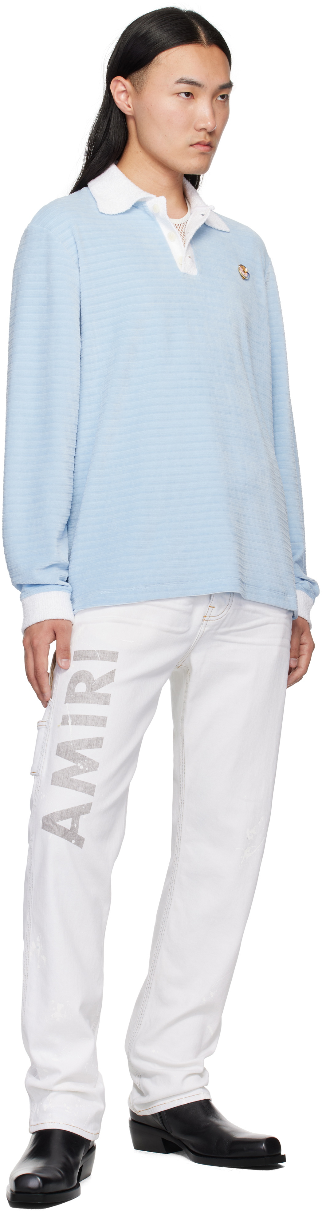 AMIRI Blue Army Logo Painted Slim Workman Jeans Amiri