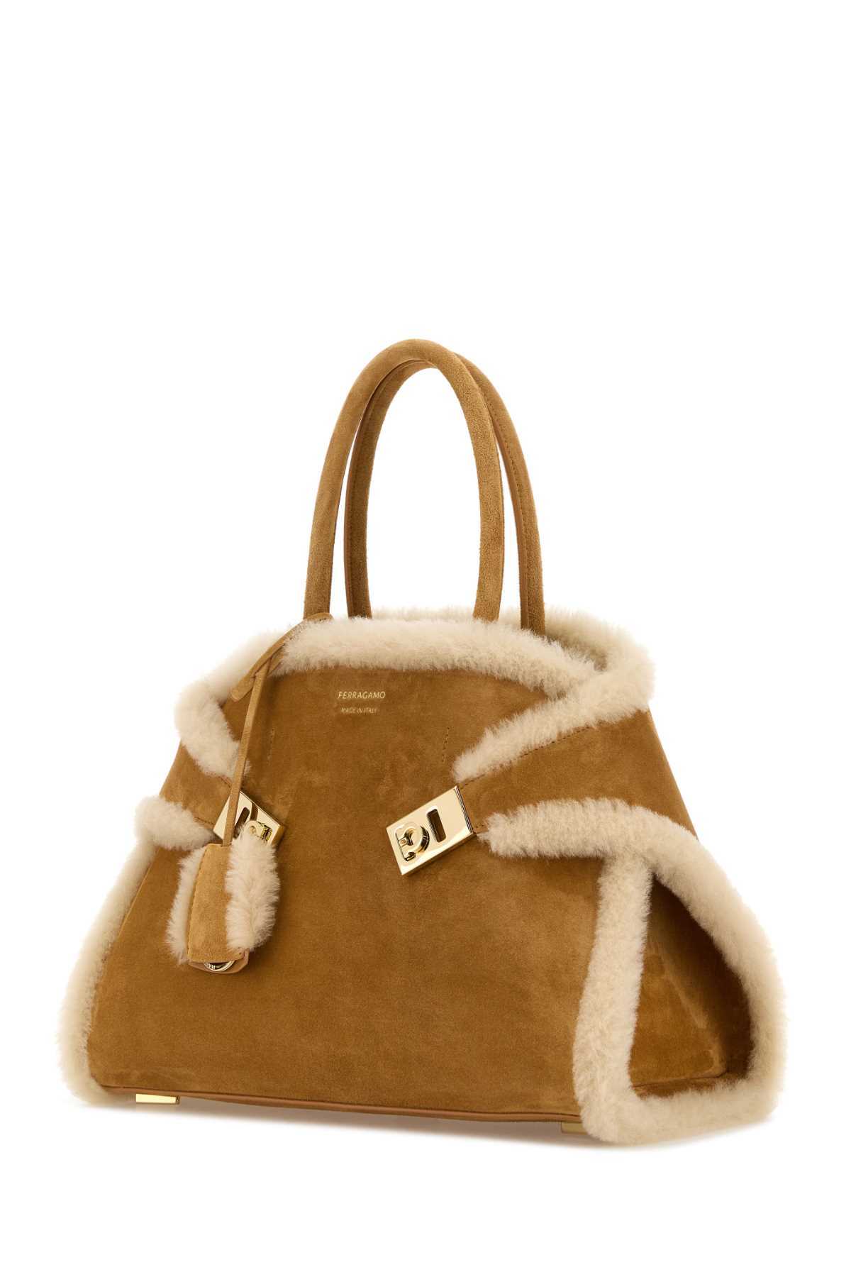 Ferragamo Beige Suede Medium Hug Handbag Salvatore Ferragamo