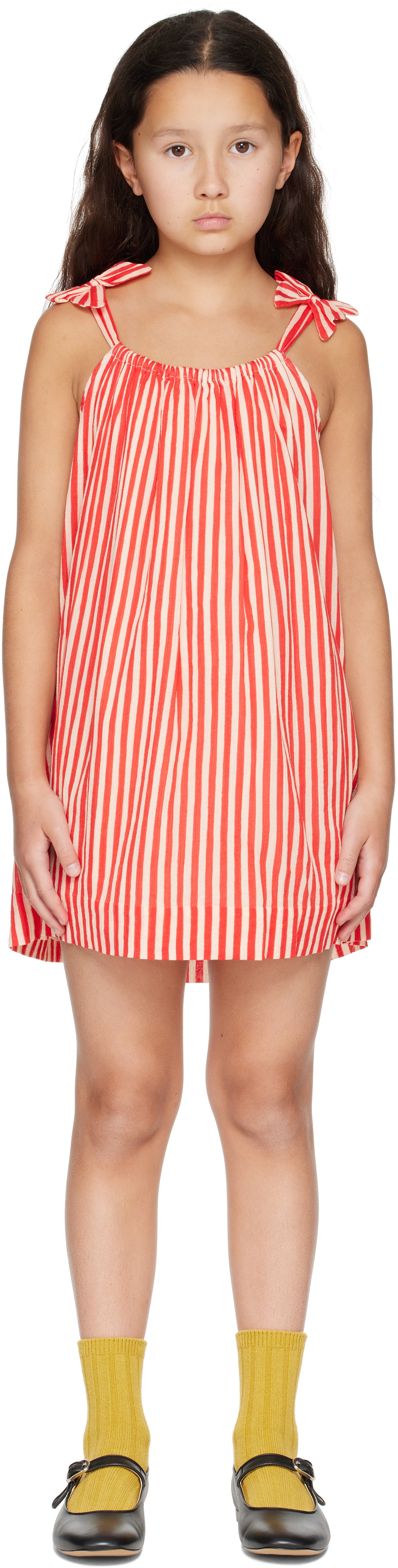 Bonpoint Kids Red & Beige Eloise Striped Crepe Dress Bonpoint