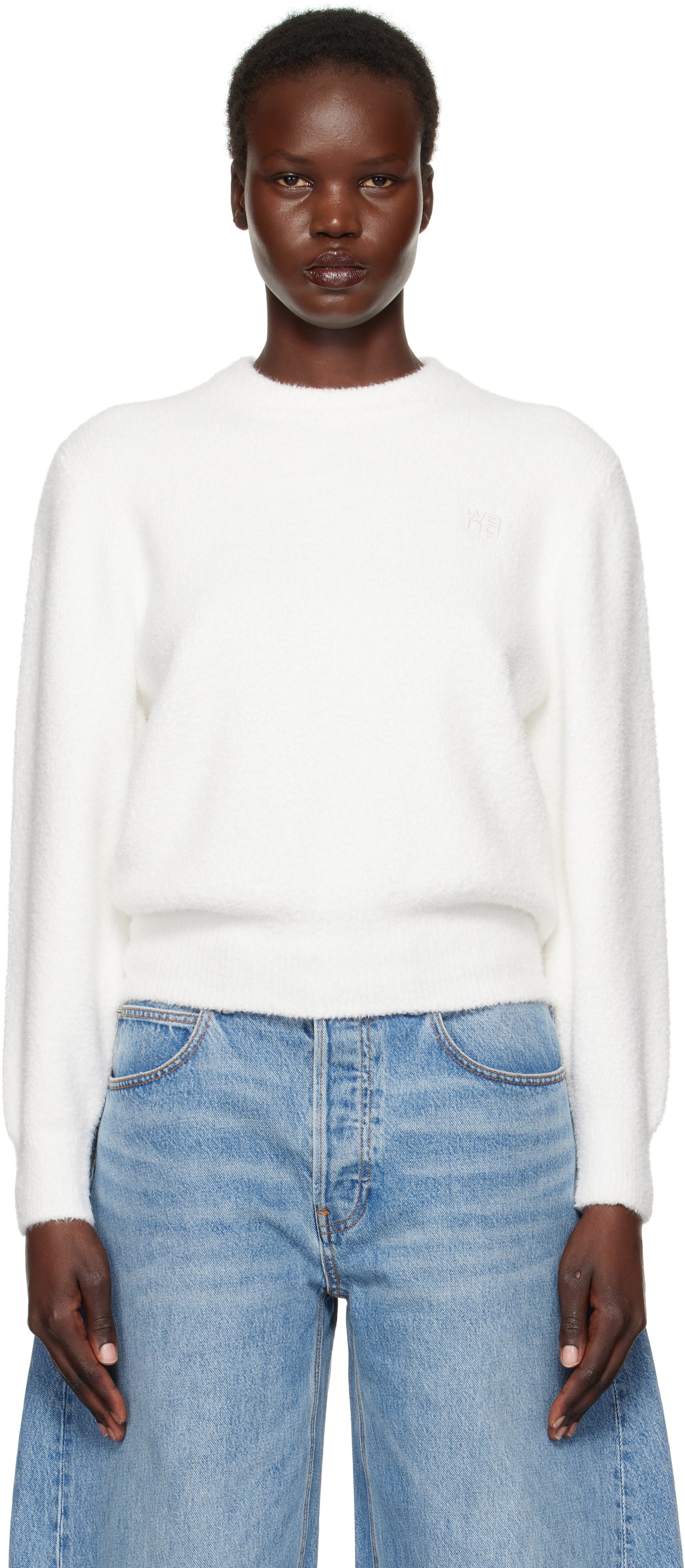 alexanderwang.t White Relaxed Embroidered Logo Sweater alexanderwang.t