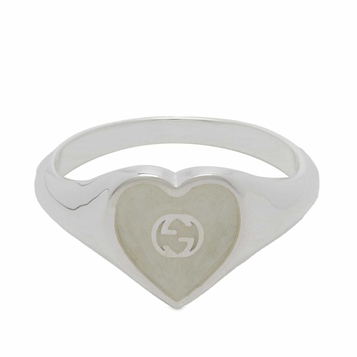 Gucci Women's Jewellery Heart Enamel Ring in Silver Gucci