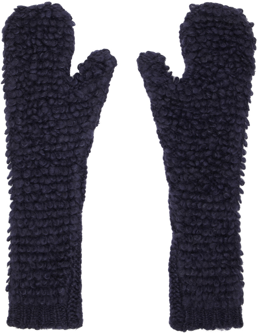 Marni Navy Long Ribbed Mittens Marni