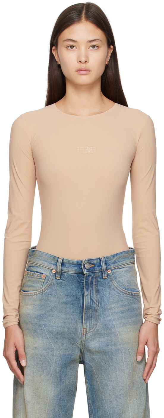 MM6 Maison Margiela Beige Printed Bodysuit MM6 Maison Margiela