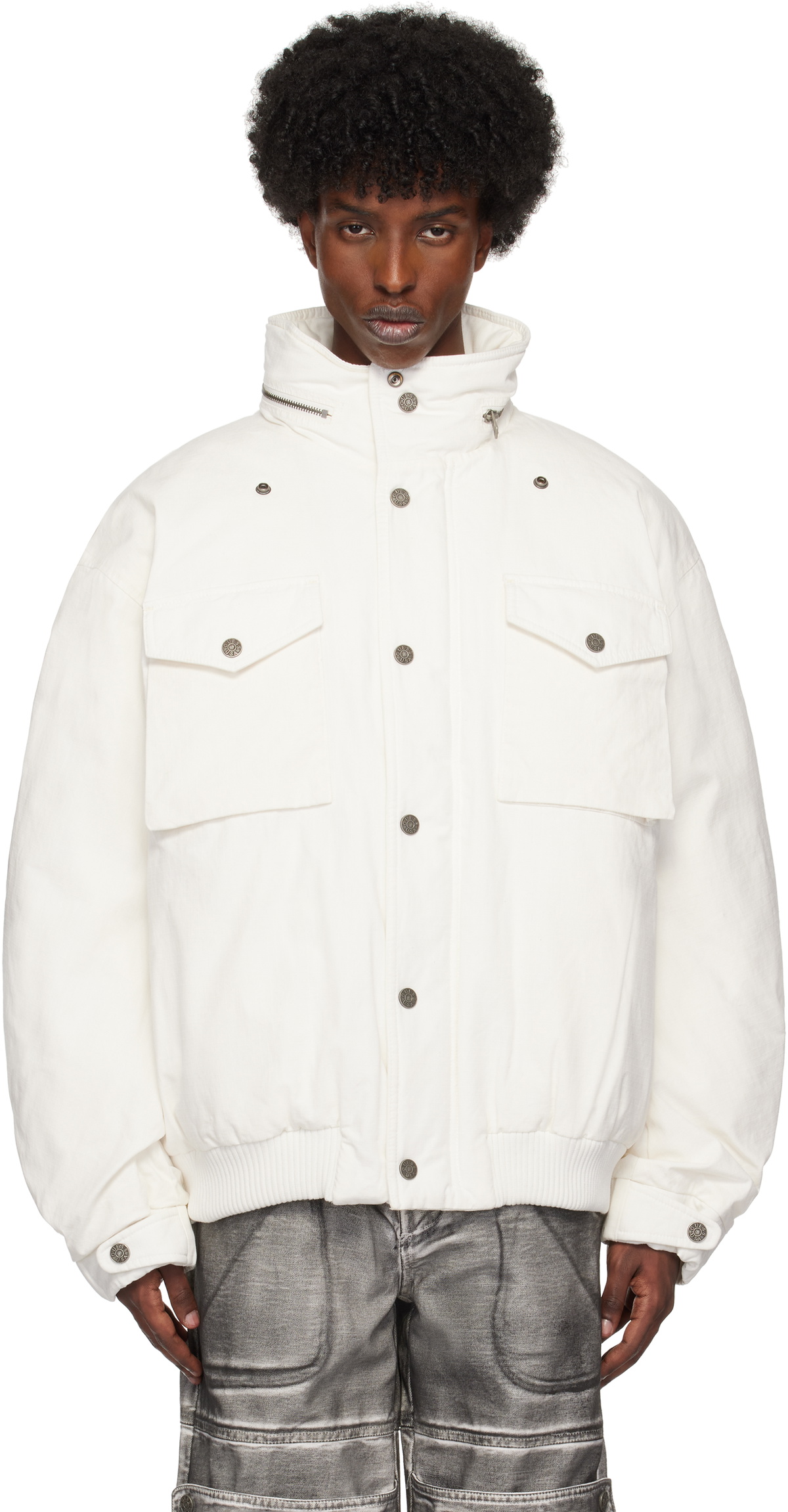 GUESS USA White Cotton Ripstop Parka Jacket GUESS
