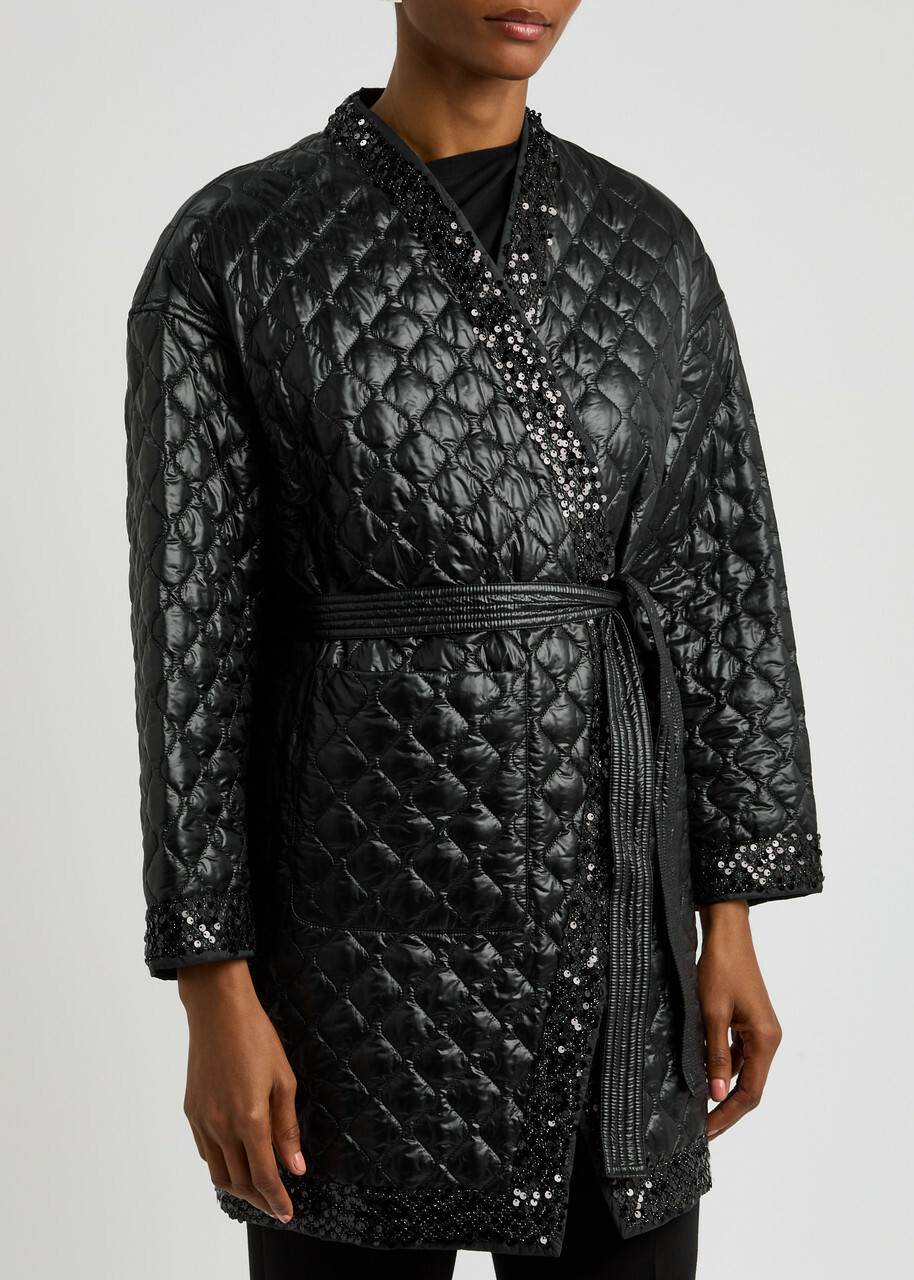 Herno Embellished Quilted Shell Wrap Jacket Black Herno