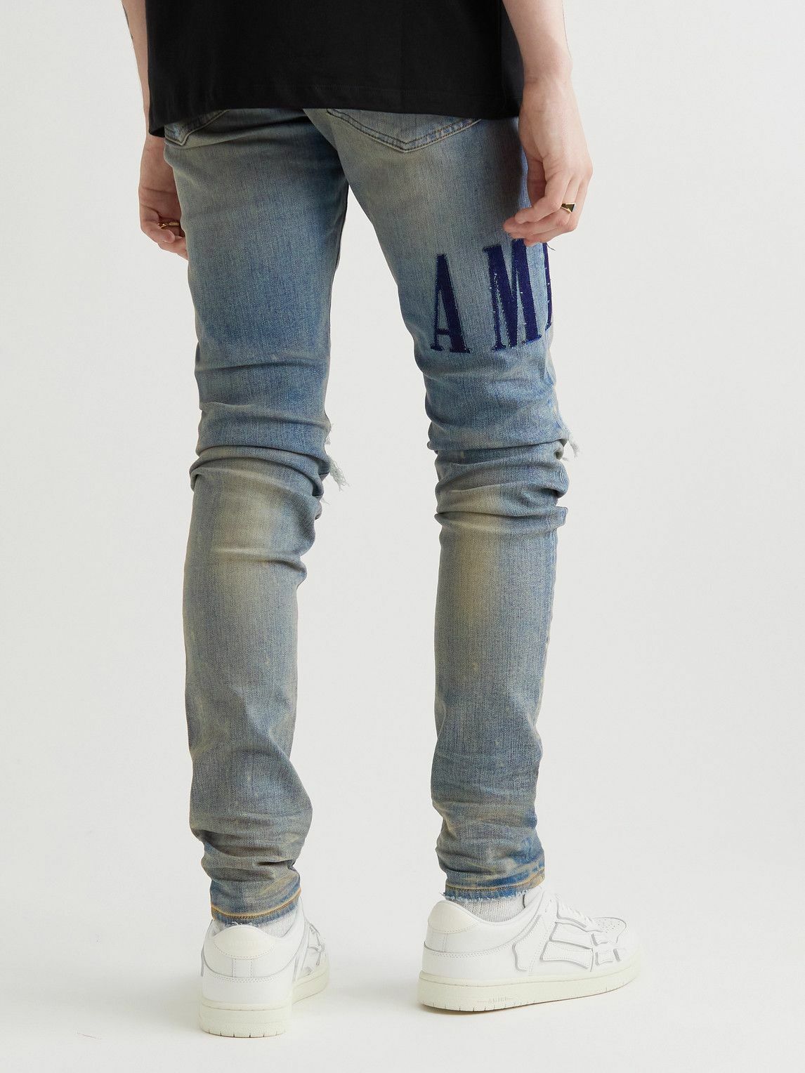 AMIRI - Skinny-Fit Appliquéd Distressed Jeans - Blue Amiri